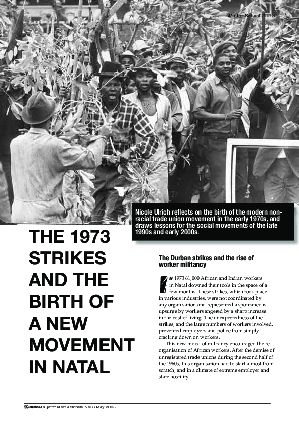 (PDF) THE 1973 STRIKES AND THE BIRTH OF A NEW MOVEMENT IN NATAL