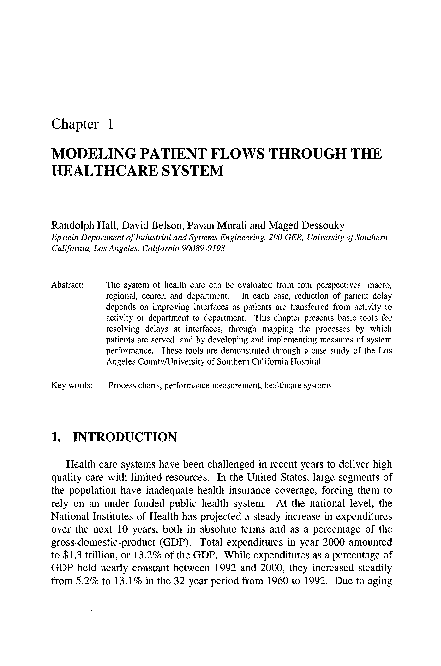 (PDF) Chapter 1 MODELING PATIENT FLOWS THROUGH THE HEALTHCARE SYSTEM