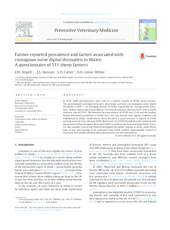 (PDF) Farmer reported prevalence and factors associated with contagious ...