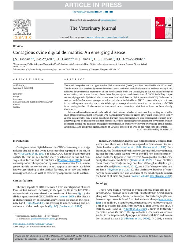 (PDF) Contagious ovine digital dermatitis: an emerging disease