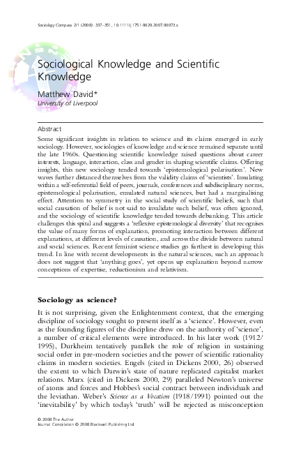 (PDF) Sociological Knowledge and Scientific Knowledge (2008) Sociology ...