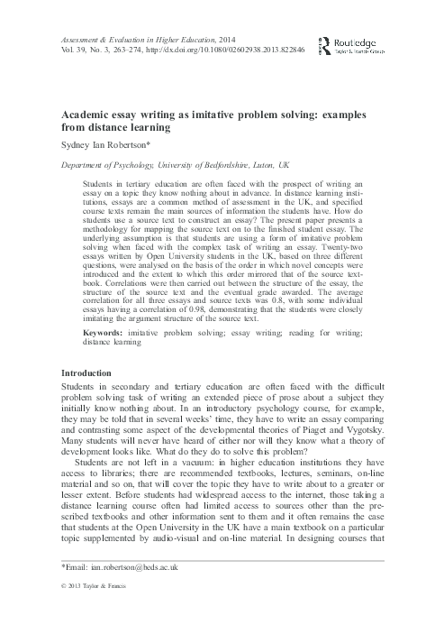 (PDF) Academic essay writing as imitative problem solving: examples ...