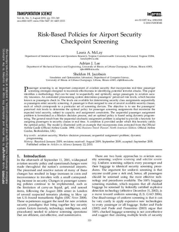 (PDF) Risk-Based Policies for Airport Security Checkpoint Screening