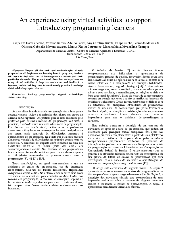 (PDF) An experience using virtual activities to support introductory ...