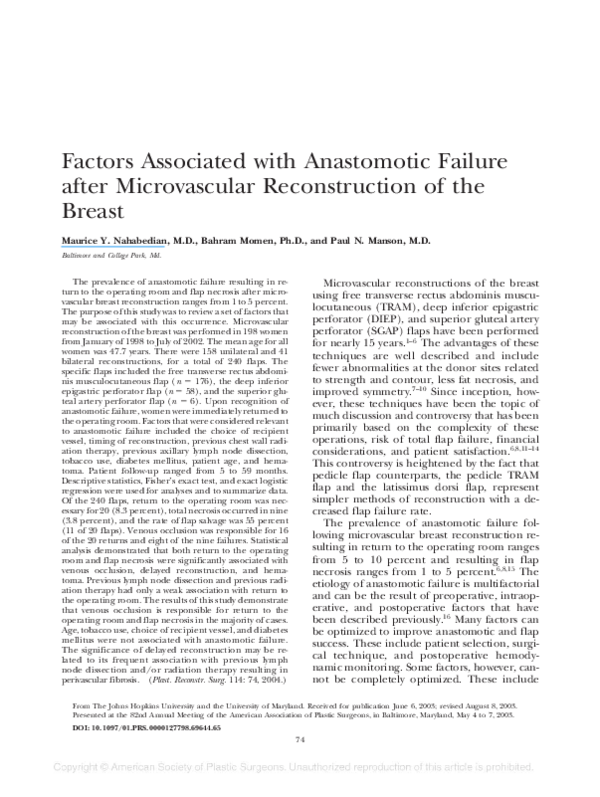 (PDF) Factors Associated With Anastomotic Failure After Microvascular ...