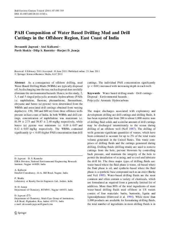 (PDF) PAH Composition of Water Based Drilling Mud and Drill Cuttings in ...