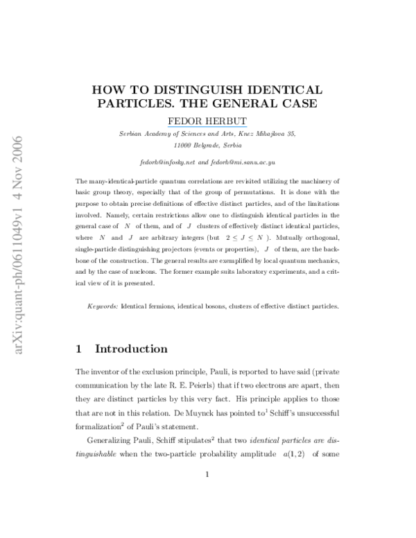 (PDF) How to Distinguish Identical Particles. the General Case