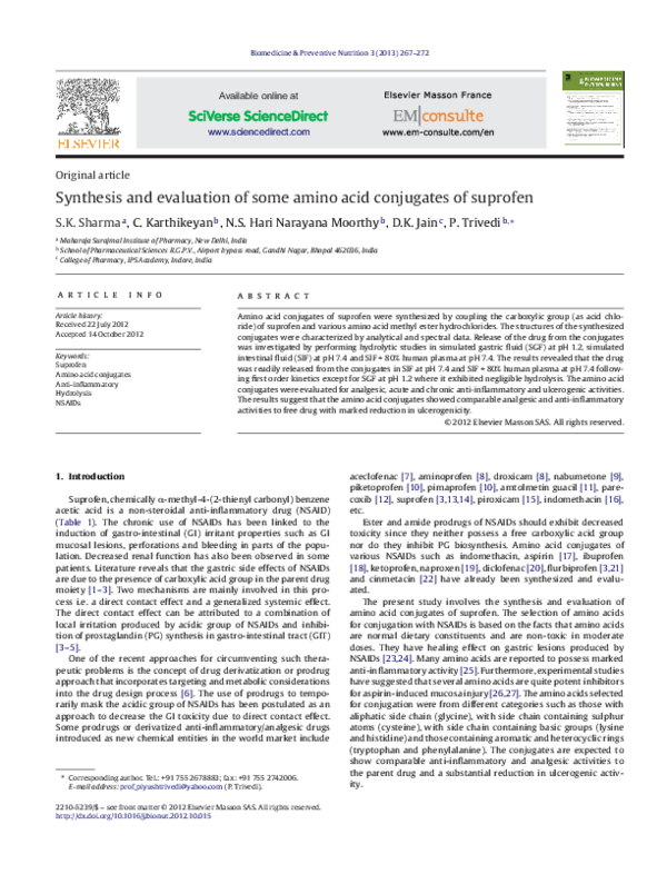 (PDF) Synthesis and evaluation of some amino acid conjugates of suprofen