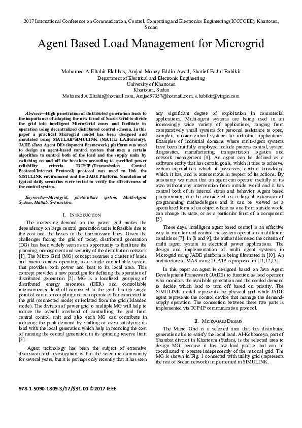 (PDF) Agent Based Load Management for Microgrid