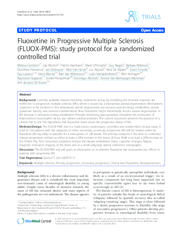 (PDF) Fluoxetine in Progressive Multiple Sclerosis (FLUOX-PMS): study ...