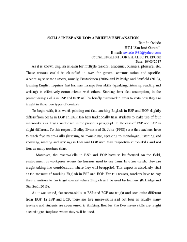 (DOC) SKILLS IN ESP AND EOP: A BRIEFLY EXPLANATION (DOC) SKILLS IN ESP AND EOP: A BRIEFLY EXPLANATION