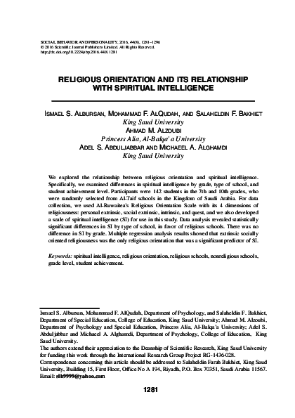 (PDF) RELIGIOUS ORIENTATION AND ITS RELATIONSHIP WITH SPIRITUAL ...