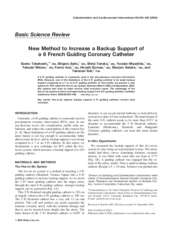 (PDF) New method to increase a backup support of a 6 French guiding ...