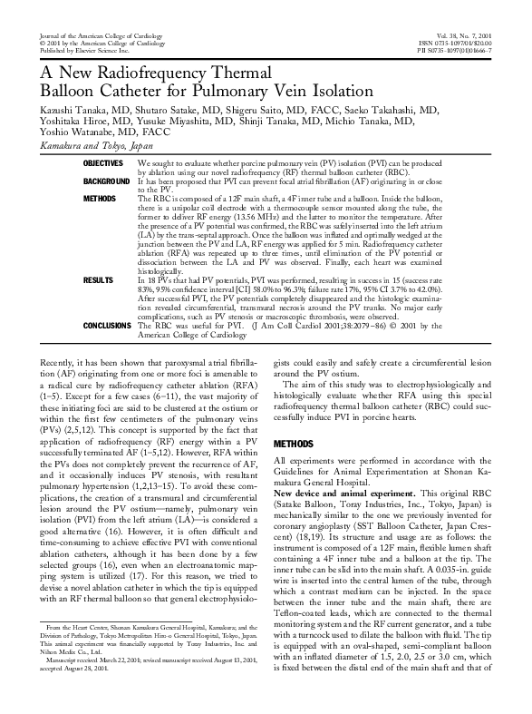 (PDF) A new radiofrequency thermal balloon catheter for pulmonary vein ...