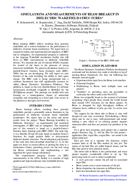 (PDF) Simulations and measurements of beam breakup in dielectric wakefield structures