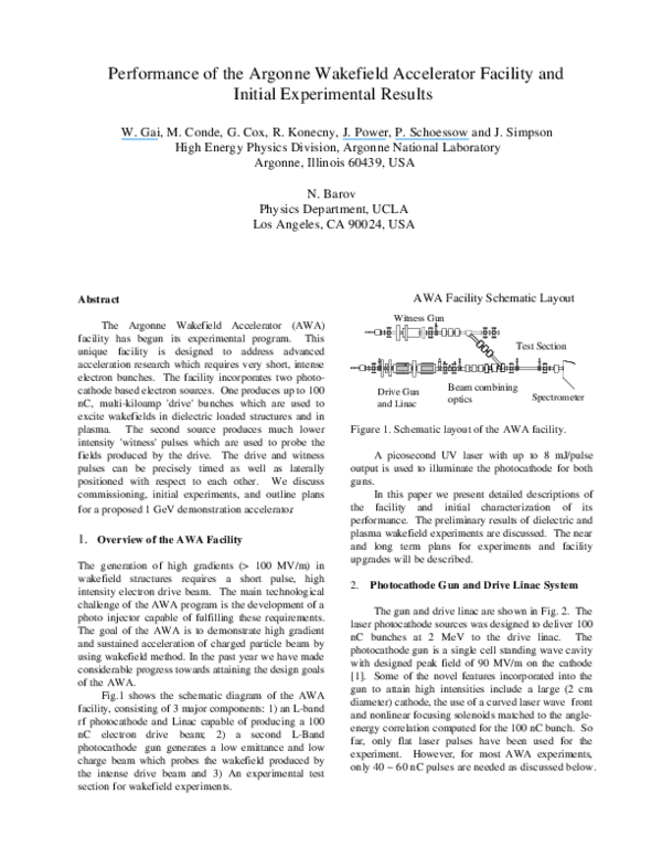 (PDF) Performance of the Argonne Wakefield Accelerator facility and initial experimental results