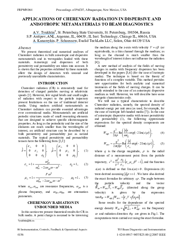 (PDF) Applications of Cherenkov radiation in dispersive and anisotropic ...