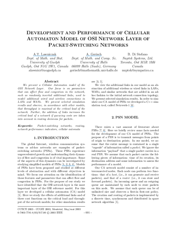 (PDF) Development and performance of cellular automaton model of OSI network layer of packet ...