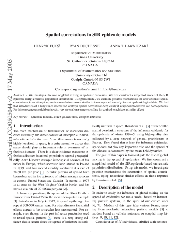 (PDF) Spatial correlations in SIR epidemic models