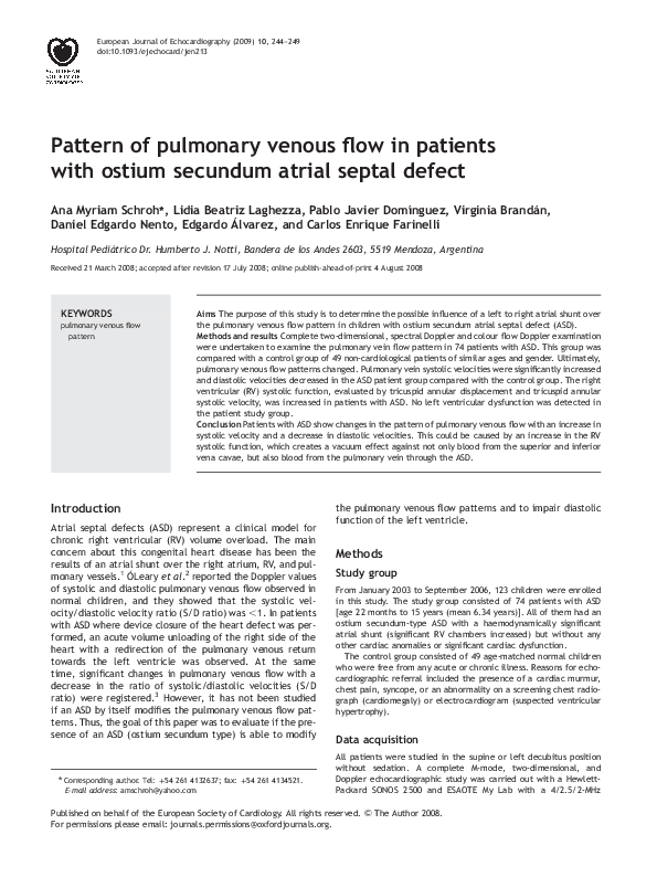(PDF) Pattern of pulmonary venous flow in patients with ostium secundum ...