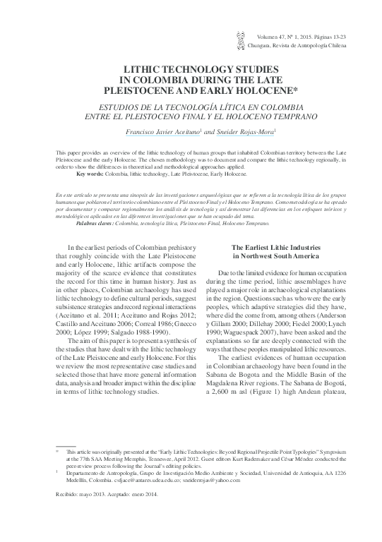 (PDF) Lithic Technology Studies in Colombia During the Late Pleistocene and Early Holocene ...
