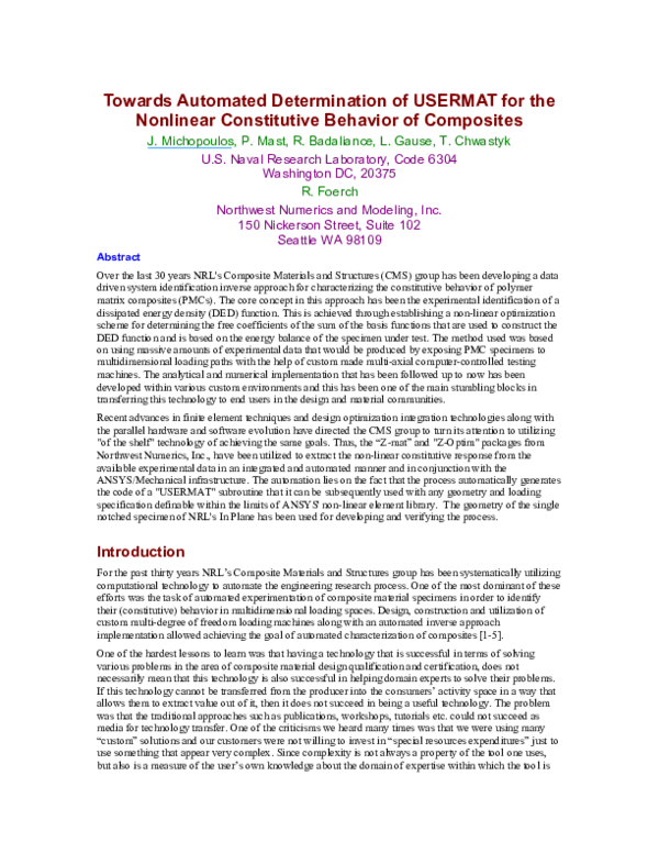 (PDF) Towards Automated Determination of USERMAT for the Nonlinear ...