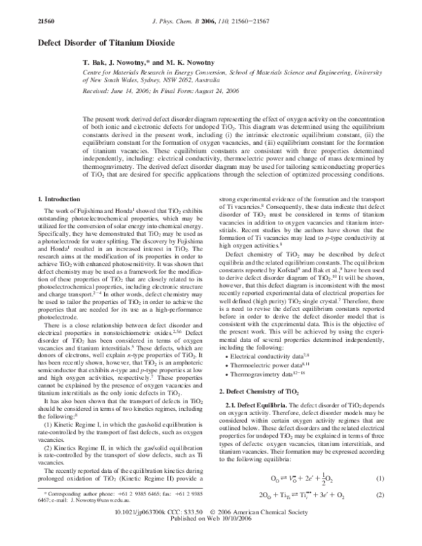 (PDF) Defect Disorder of Titanium Dioxide