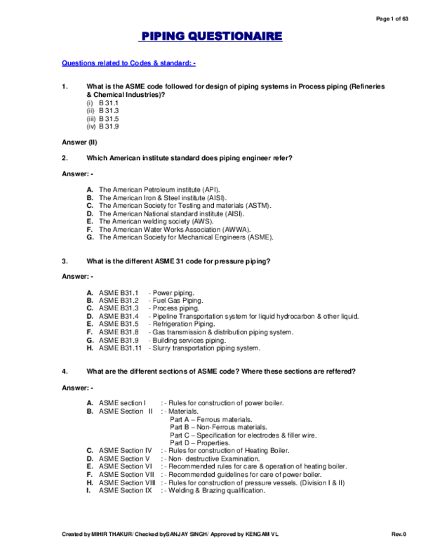 (PDF) PIPING QUESTIONAIRE