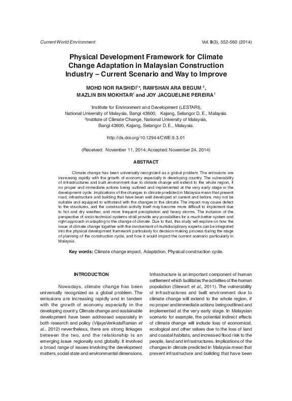 (PDF) Physical Development Framework for Climate Change Adaptation in Malaysian Construction ...