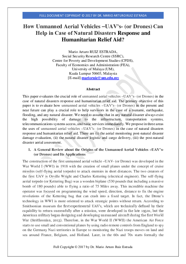 (PDF) How Unmanned Aerial Vehicles –UAV's-(or Drones) Can Help in Case ...