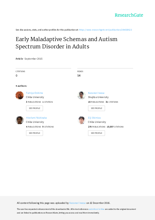 (PDF) Early Maladaptive Schemas and Autism Spectrum Disorder in Adults