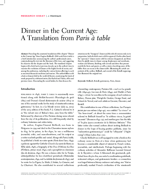 (PDF) Dinner in the Current Age: A Translation from Paris a table
