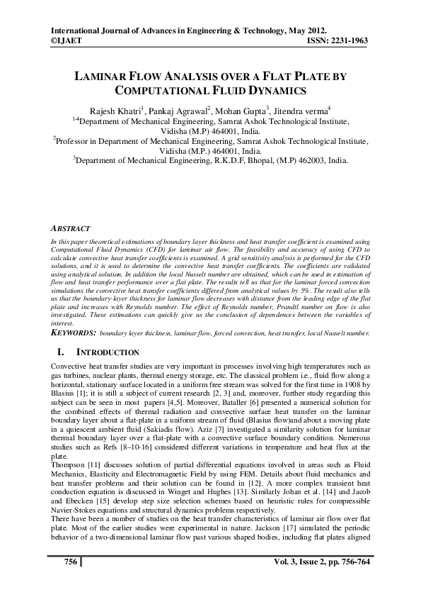 (XLS) Laminar Flow Analysis over a Flat Plate by Computational Fluid Dynamics 756-764