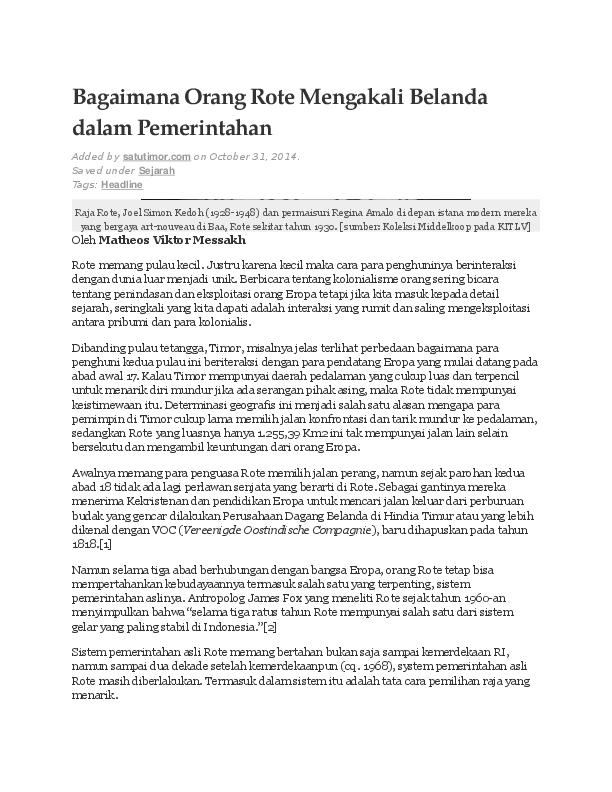 (DOC) Bagaimana Orang Rote Mengakali Belanda dalam Pemerintahan