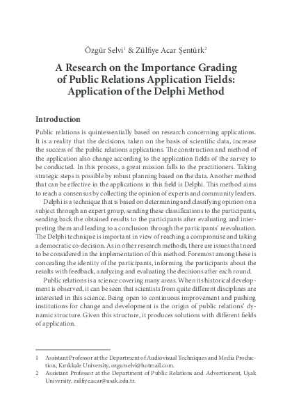 (PDF) A Research on the Importance Grading of Public Relations Application Fields: Application ...