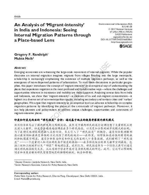Pdf An Analysis Of Migrant Intensity In India And Indonesia Seeing