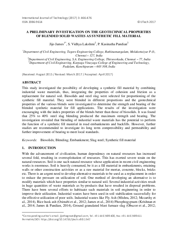 (PDF) A PRELIMINARY INVESTIGATION ON THE GEOTECHNICAL PROPERTIES OF ...