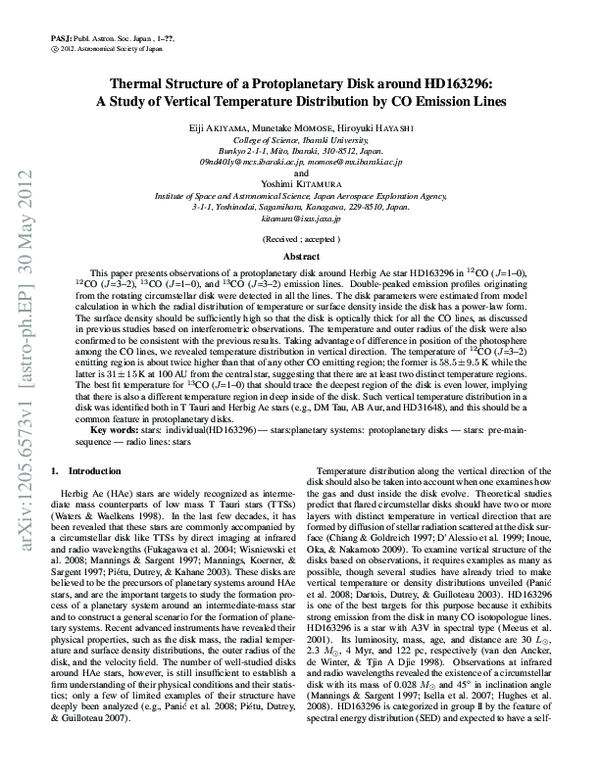(PDF) Thermal Structure of a Protoplanetary Disk around HD 163296: A ...