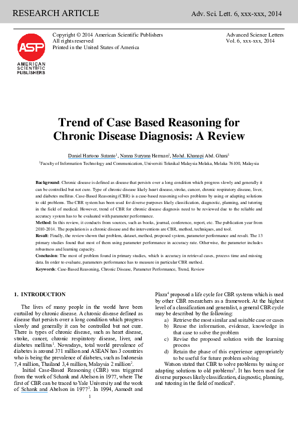 (PDF) Trend of Case Based Reasoning for Chronic Disease Diagnosis: A Review
