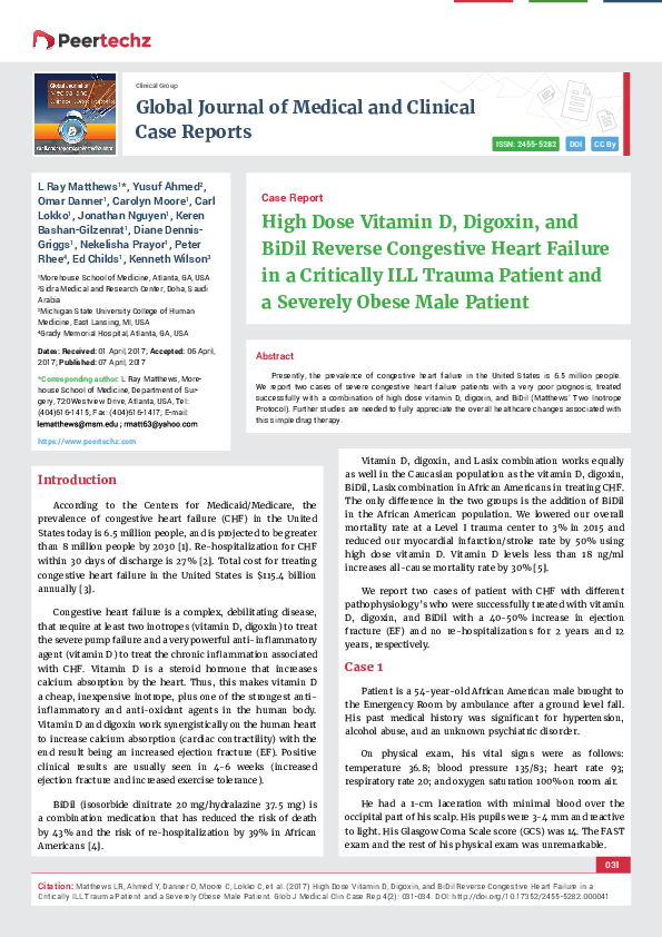 (PDF) High Dose Vitamin D, Digoxin, and BiDil Reverse Congestive Heart ...