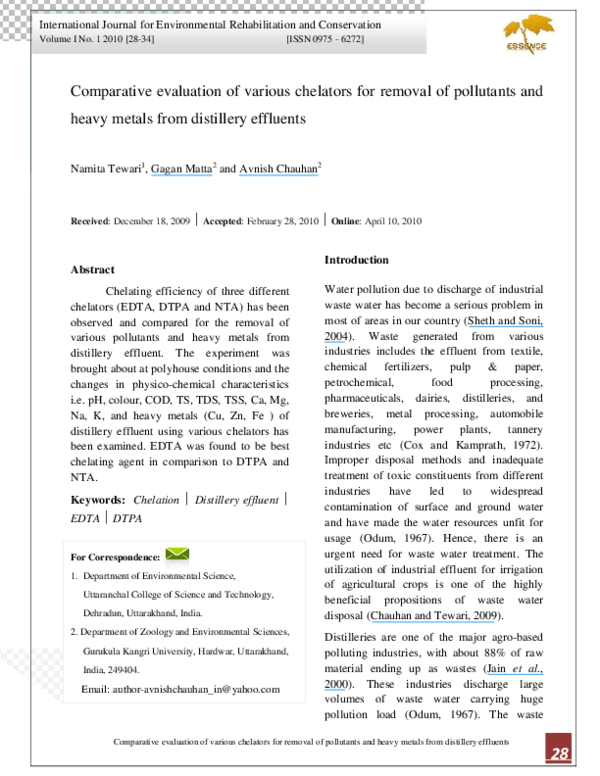 (PDF) Comparative evaluation of various chelators for removal of ... (PDF) Comparative evaluation of various chelators for removal of ...
