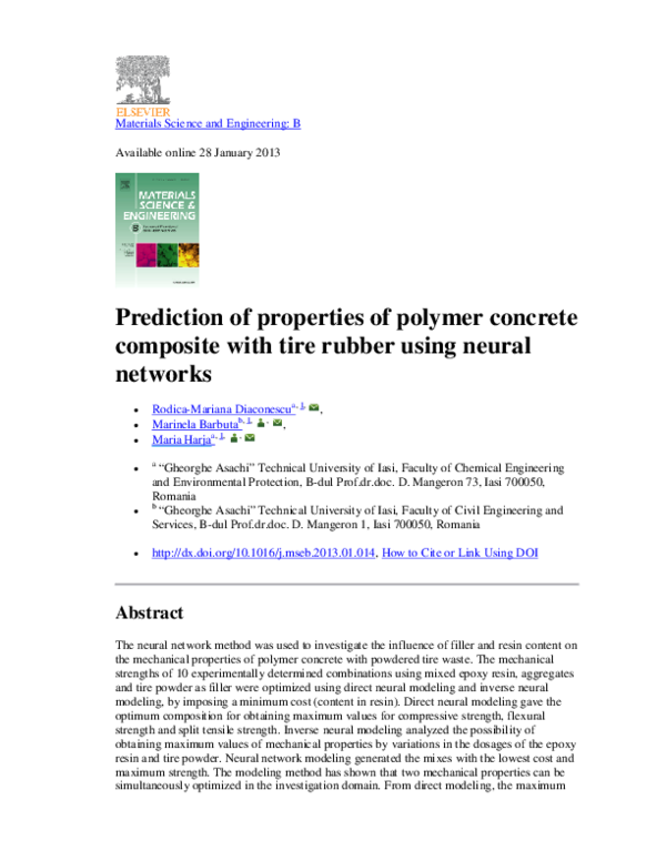 (PDF) Prediction of properties of polymer concrete composite with tire rubber using neural networks