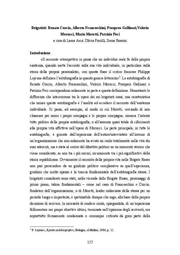 (PDF) Autobiografia e memoria del Novecento. I brigatisti rossi: Renato ...