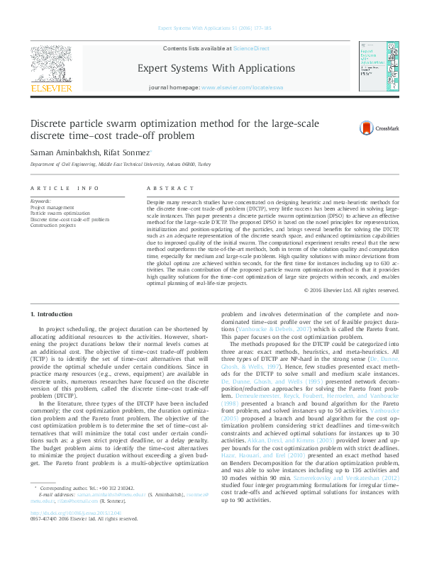 (PDF) Discrete particle swarm optimization method for the large-scale discrete time–cost trade ...