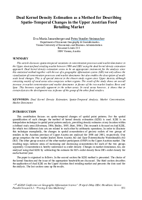 Pdf Dual Kernel Density Estimation As A Method For Describing Spatio