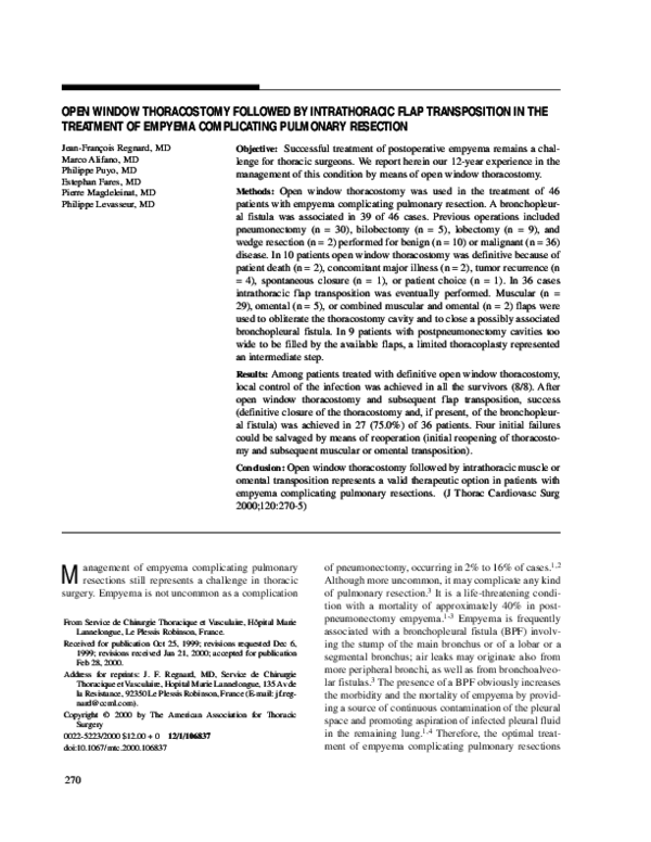 (PDF) Treatment Optimization of Post-pneumonectomy Pleural Empyema ...