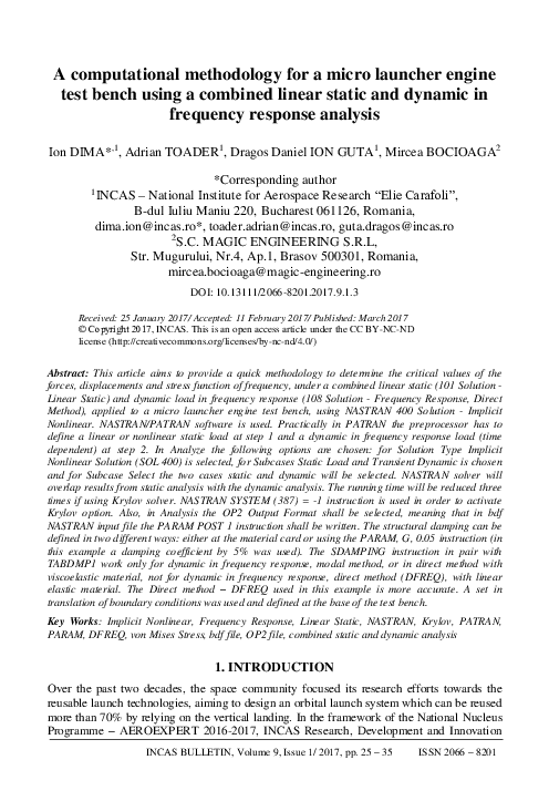 Pdf Computational Methodology Using A Combined Static And Dynamic Analysis Vol 9 Iss 1 Incas