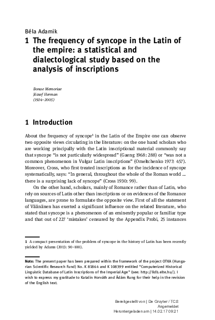 (PDF) The frequency of syncope in the Latin of the empire: a ...