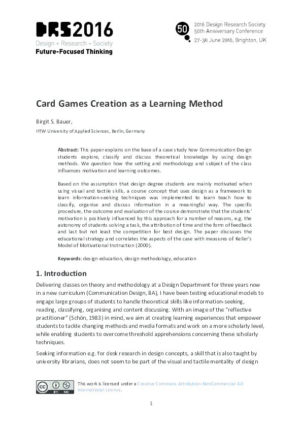 (PDF) Card Games Creation as Learning Method