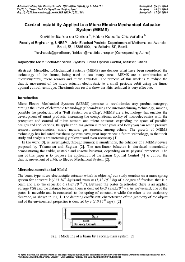 (PDF) Control Instability Applied to a Micro Electro Mechanical ...